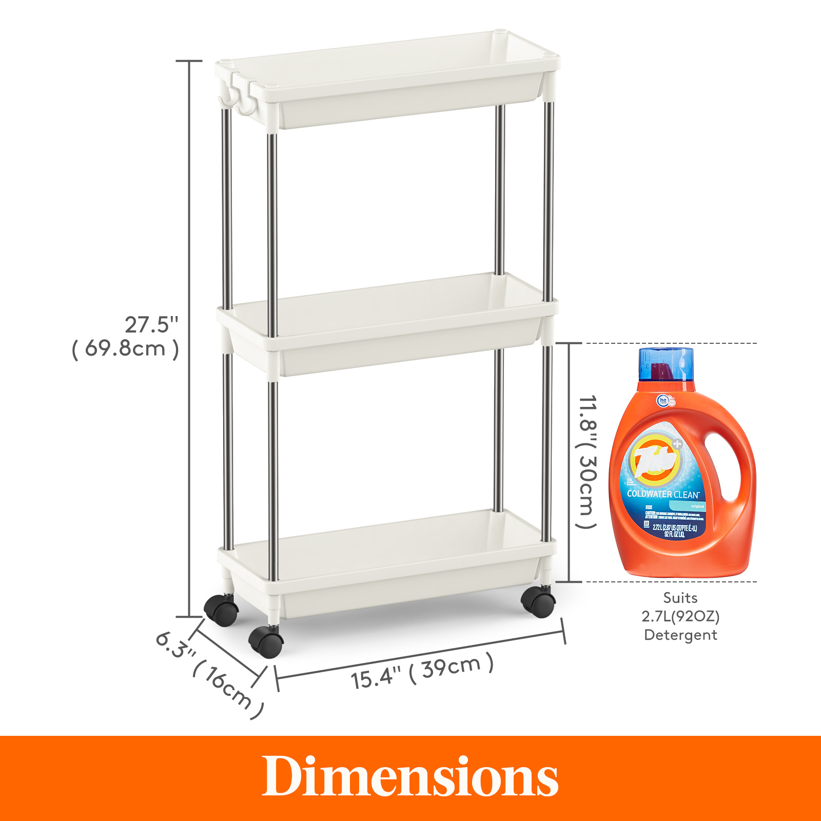 Slim Storage Trolley White 3 Tier Slide Cart Utility Rack - Temu United