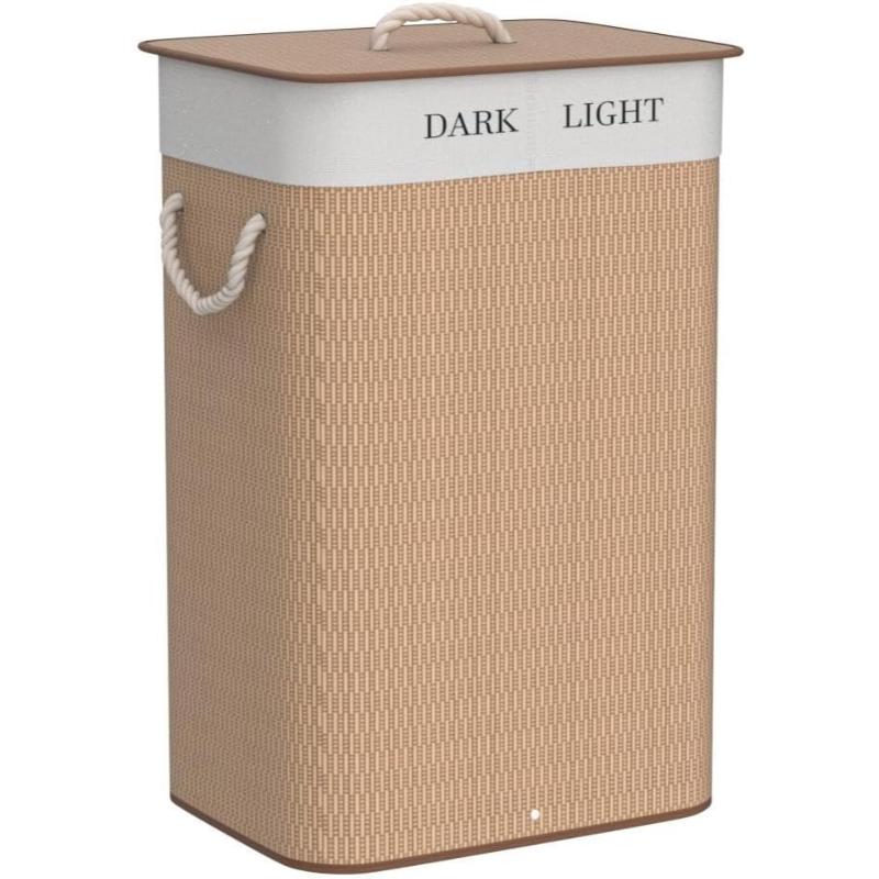 Bamboo Foldable Laundry Basket With Lid, Hamper Basket With Removable ...
