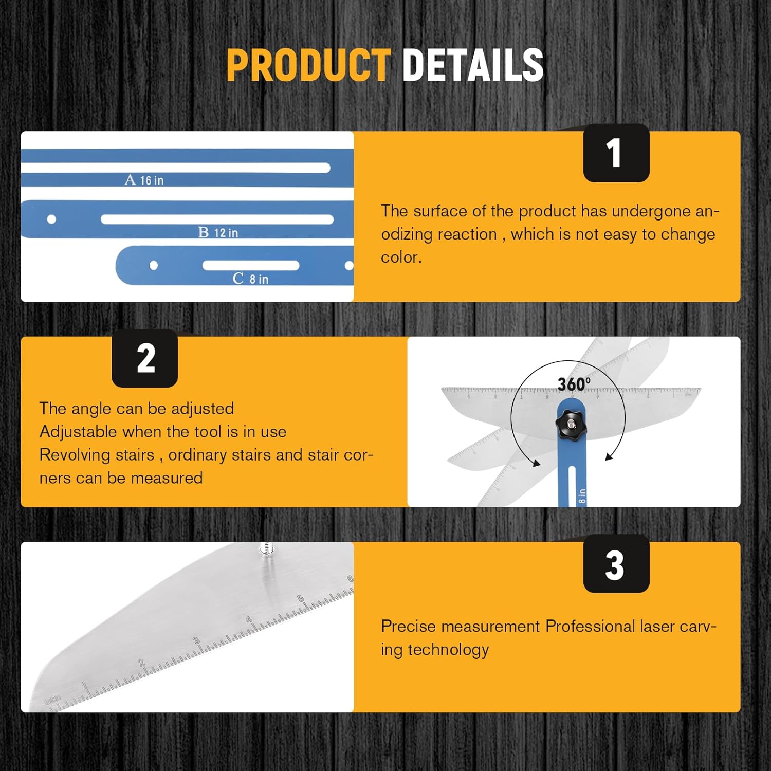 Stair Tread Template Tool, 9-54 Inch Adjustable Length Stair Measuring ...