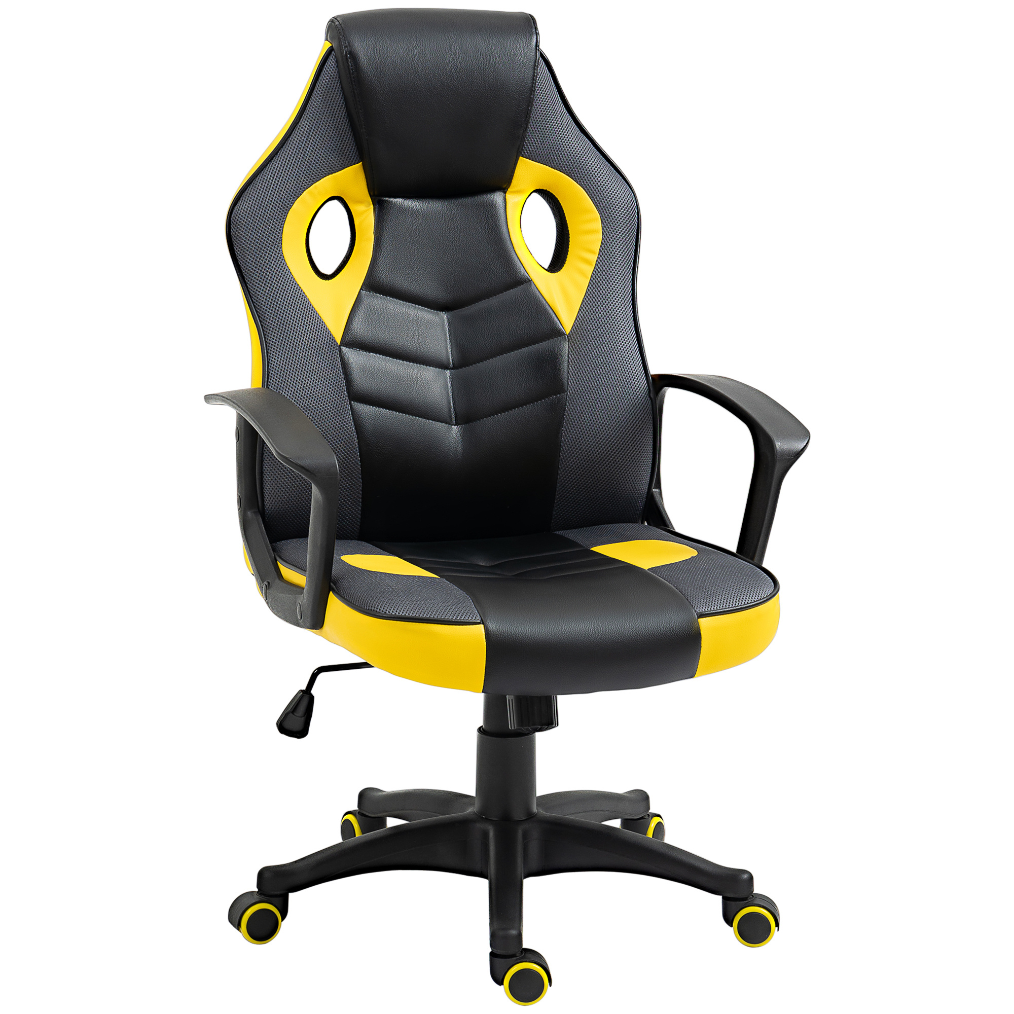 Ergonomic Gaming Chair, Swivel Office Chair With Black And Yellow Faux ...