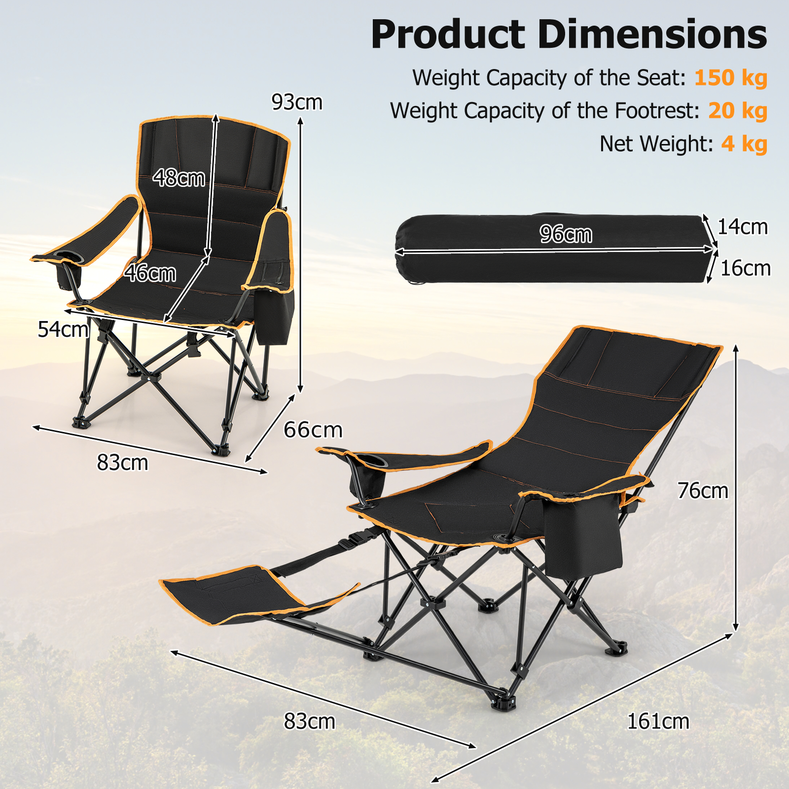 Folding Camping Chair W Footrest Camping Lounge Chair W Adjustable ...