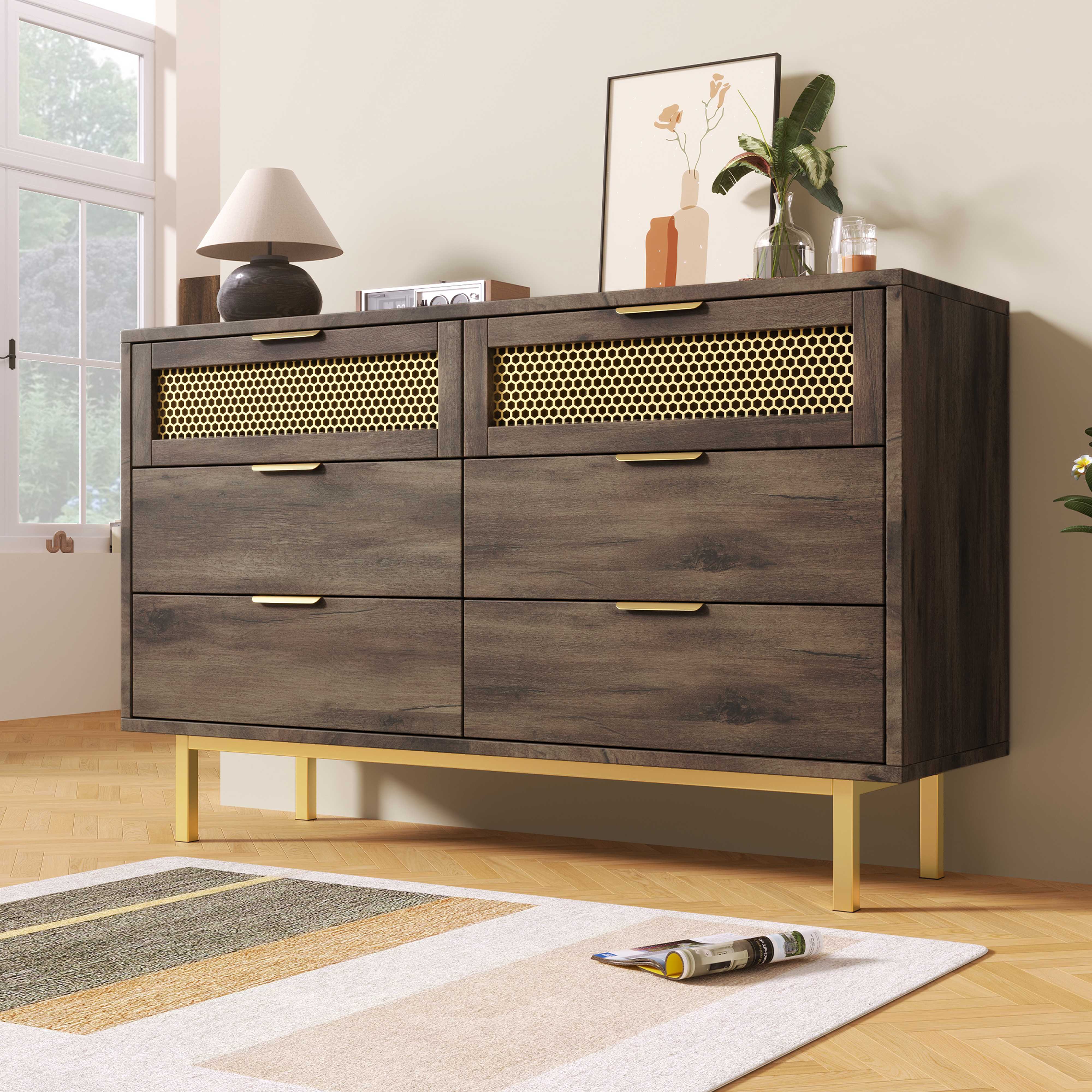 Btm Sideboard Cabinet Dresser 6 Drawers Metal Handles - Temu United