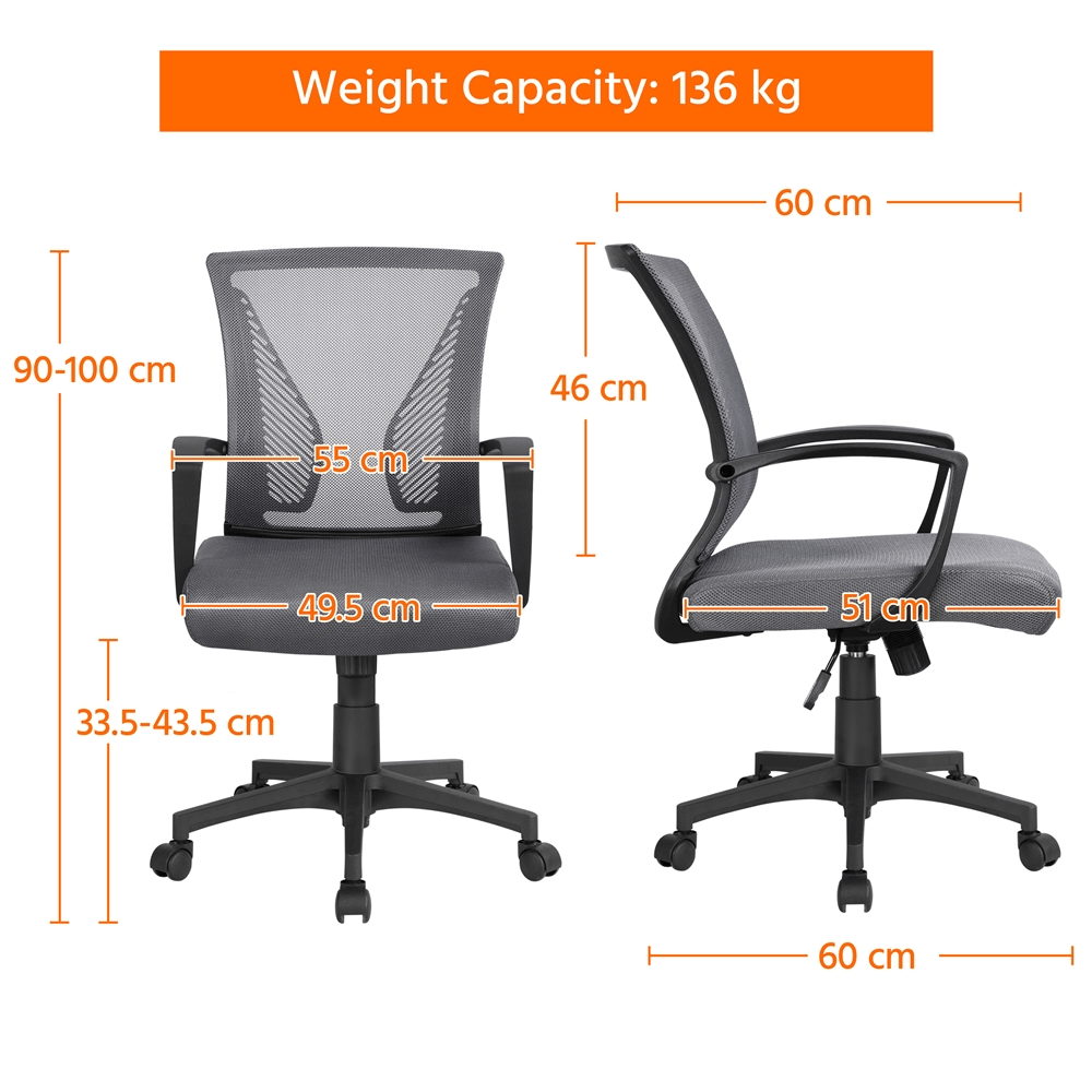 Office Chair Ergonomic Computer Chair Height Adjustable Mesh -back Desk ...