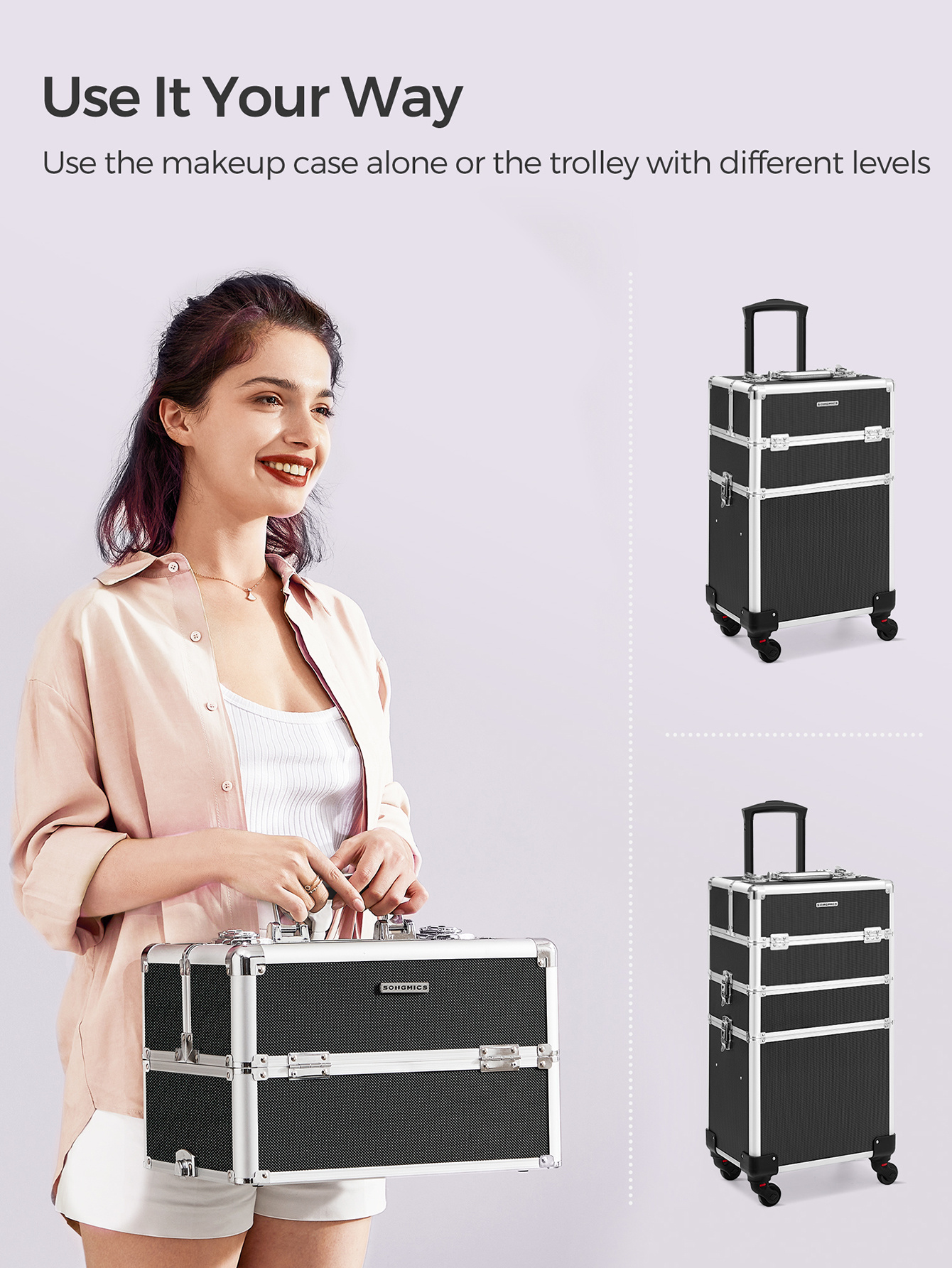 Professional Makeup Case, 4-in-1 Trolley, Large Cosmetic Trolley For ...
