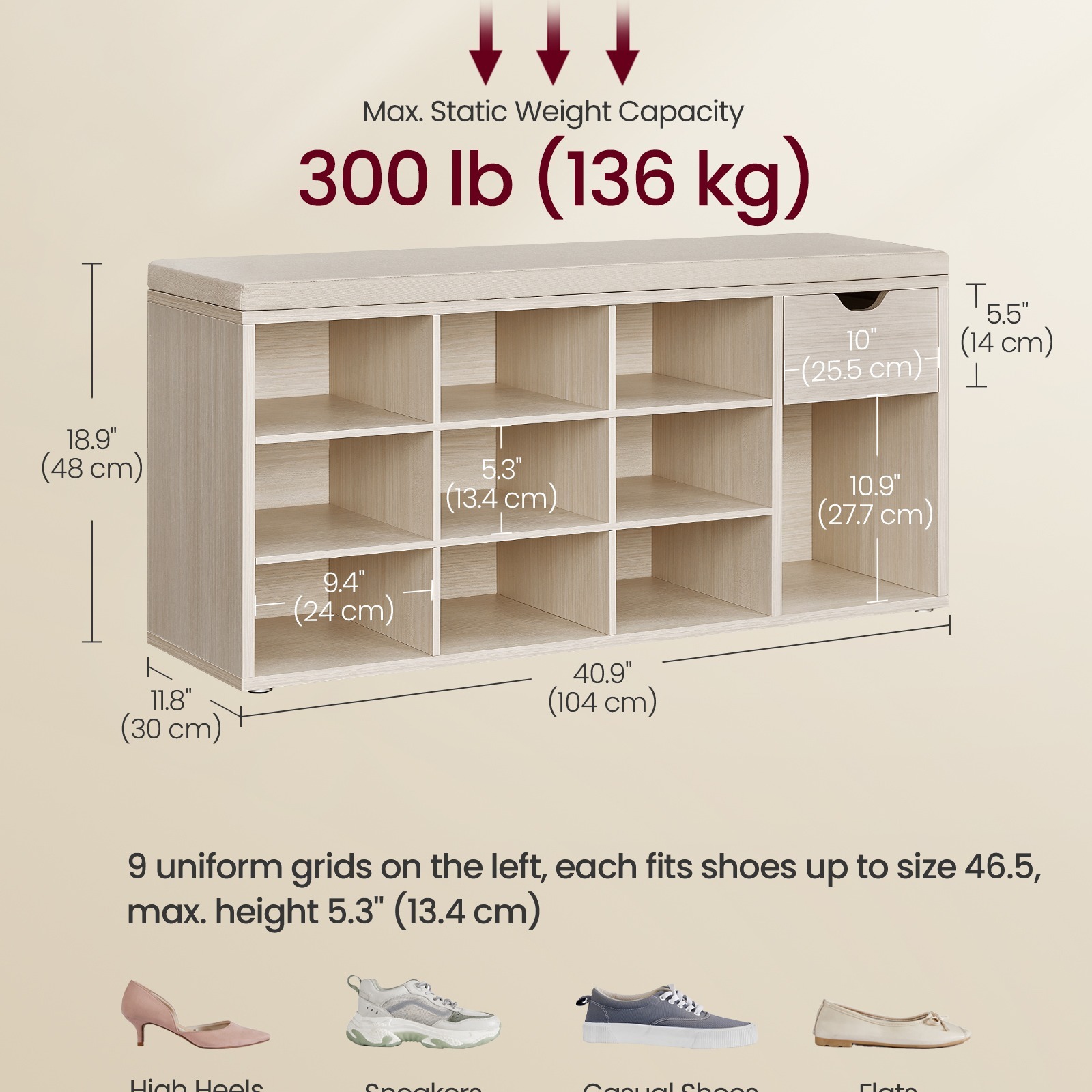 Vasagle Shoe Storage Bench, Hallway Bench With Cushion, Drawer And Open ...