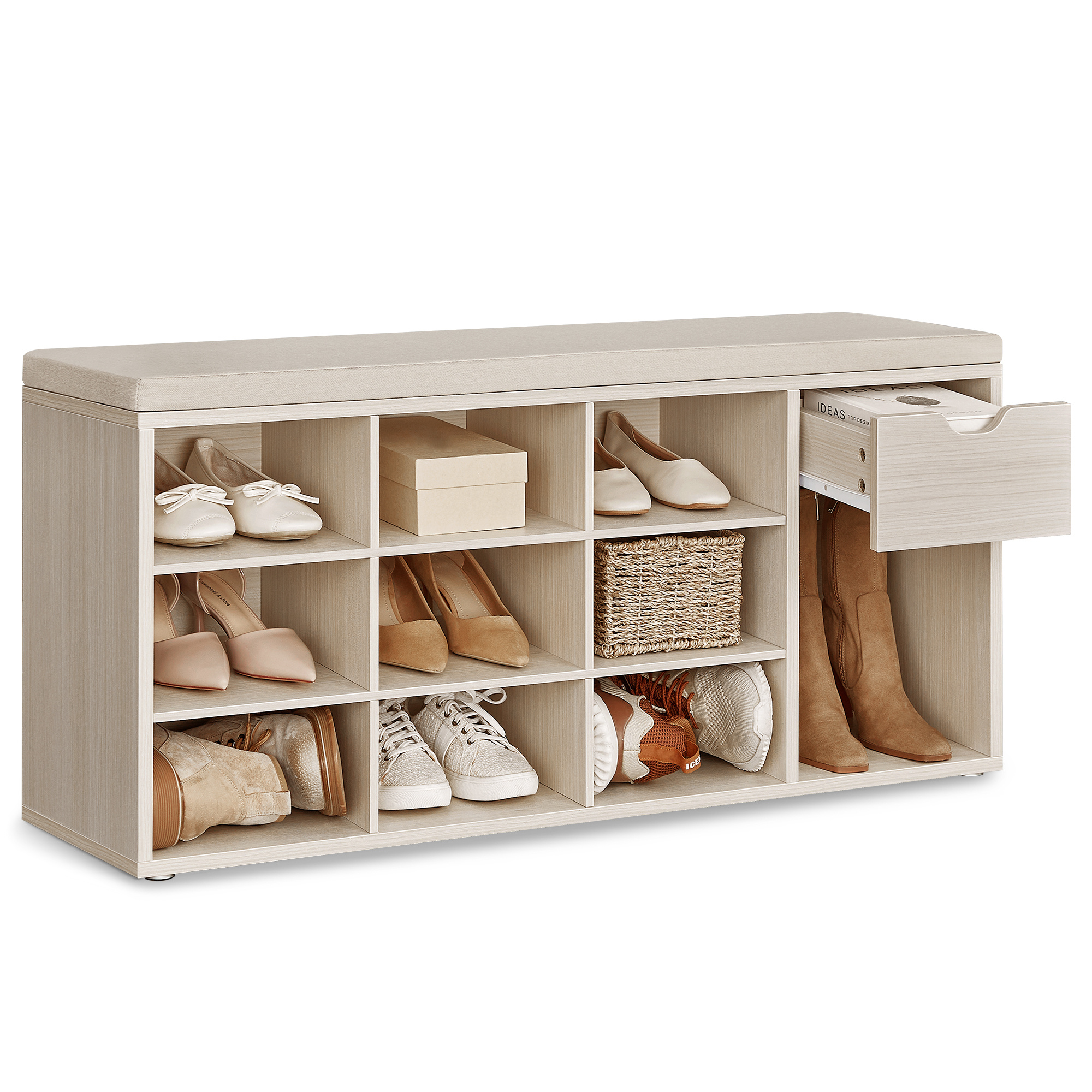 Vasagle Shoe Storage Bench, Hallway Bench With Cushion, Drawer And Open ...