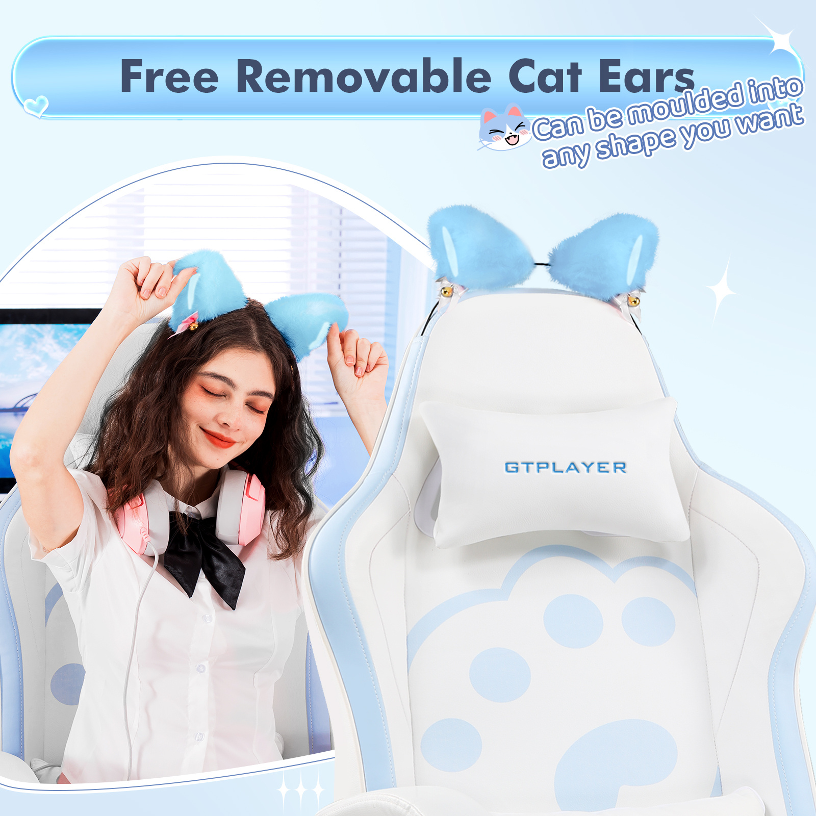 Gaming Chair With Footrest Ergonomic Computer Chair With Cat Ears ...