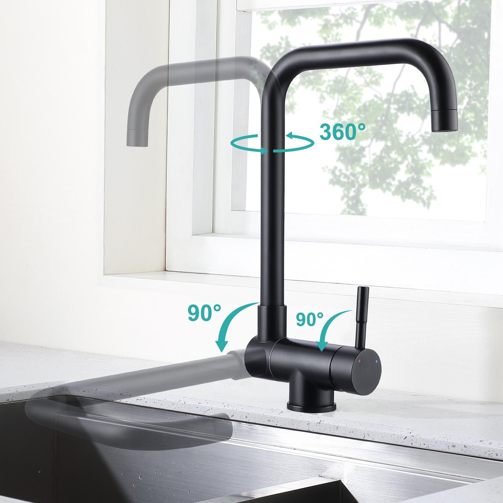 Front Window Kitchen Tap 180 Foldable, Kitchen Tap, Black, High ...