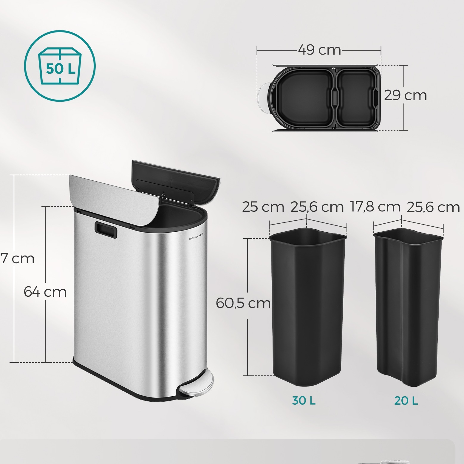 Double Kitchen Bin, 30 L And 20 L Double Compartment For Recycling And ...