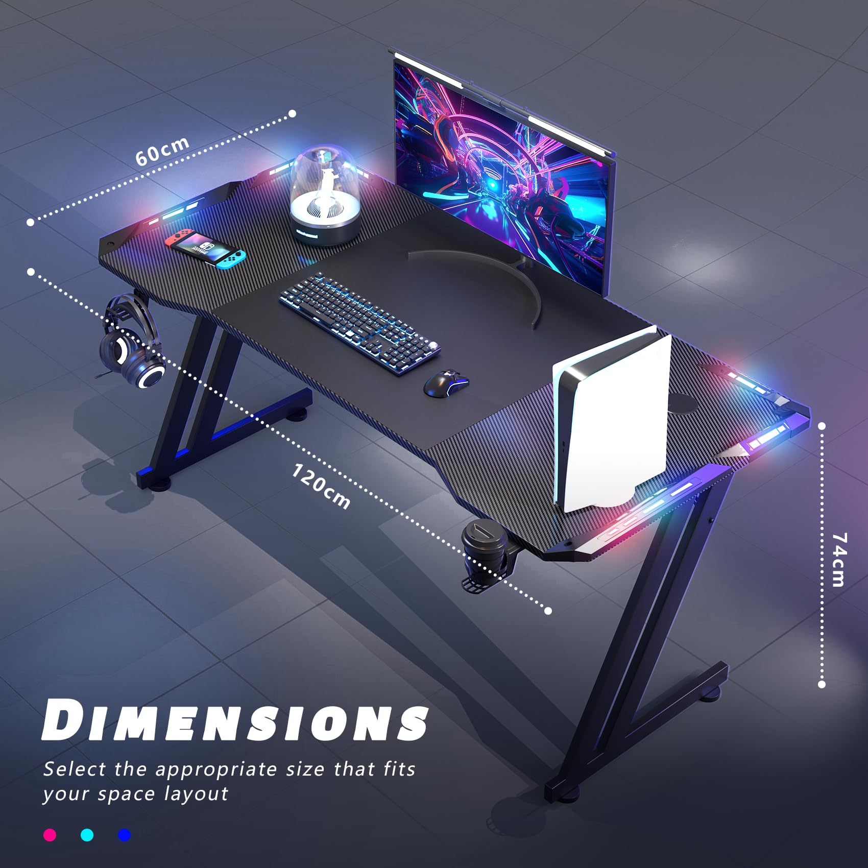 Rgb Gaming Desk Large Gaming Table Laptop Home Office Desk - Temu United