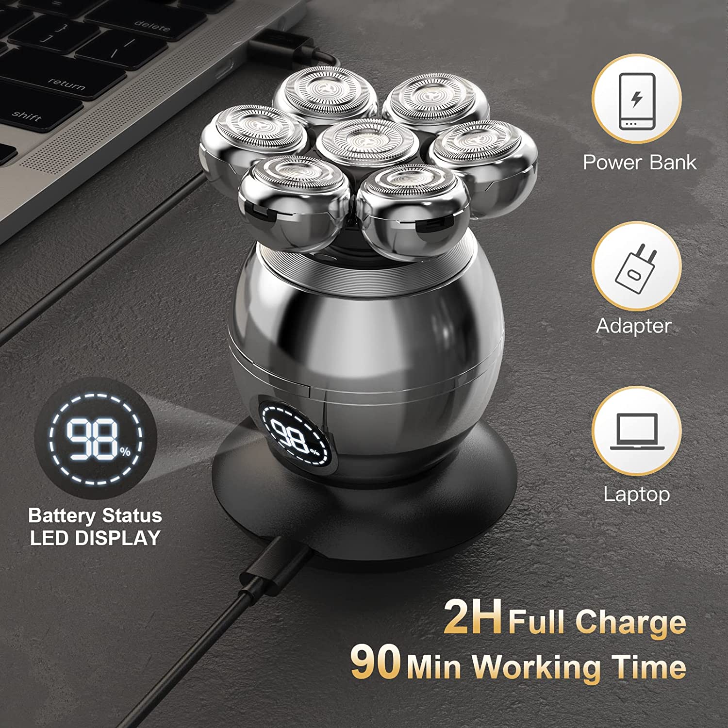 Men's Shaver 7d Floating Bald Head Wet And Dry Led Digital Display Usb ...
