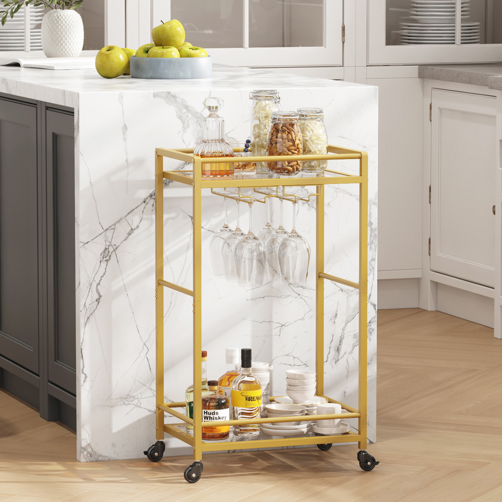 Bar Cart On Lockable Wheels, Drink Trolley, Rolling Serving Trolley ...