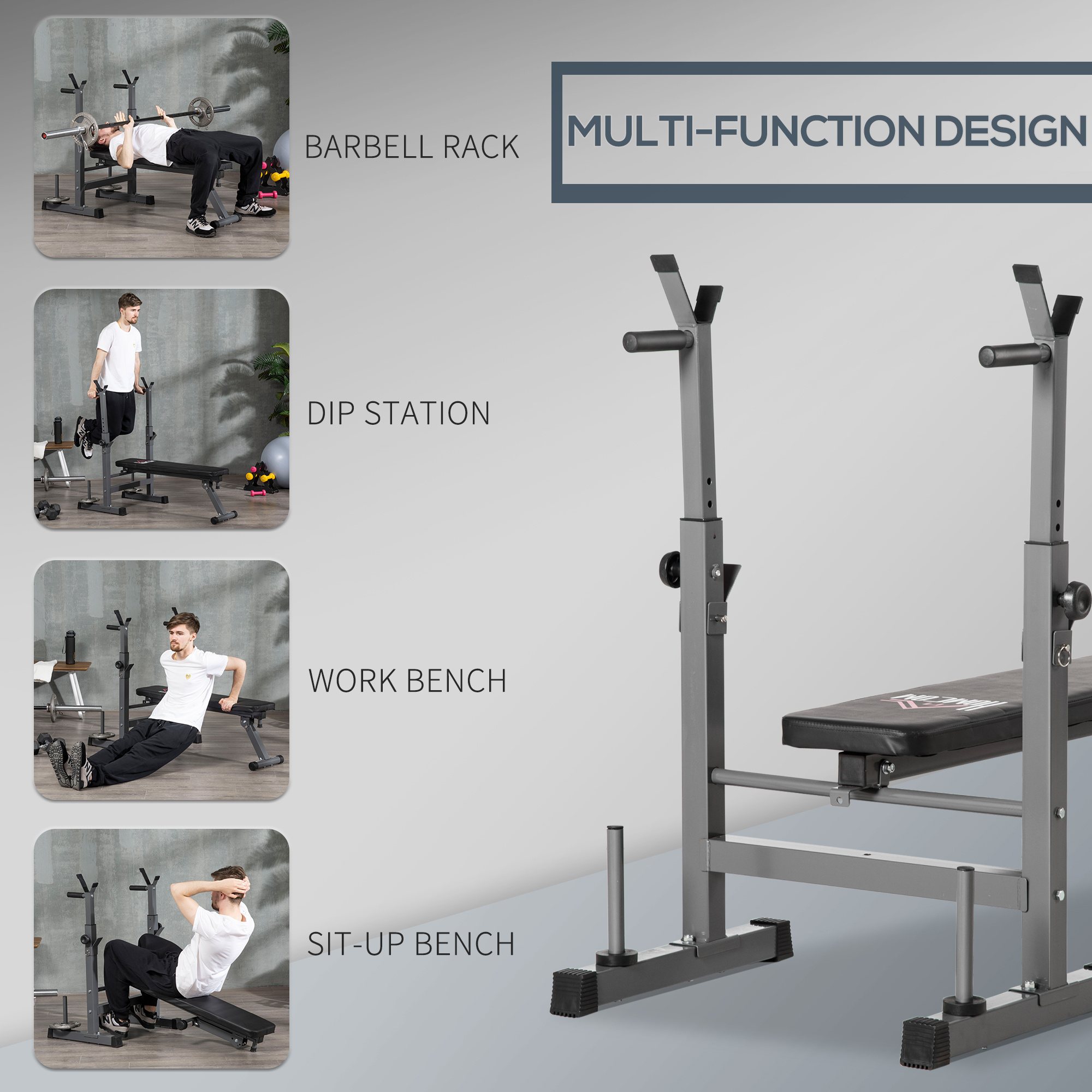 Adjustable Weight Bench, Foldable Bench Press With Barbell Rack And Dip ...