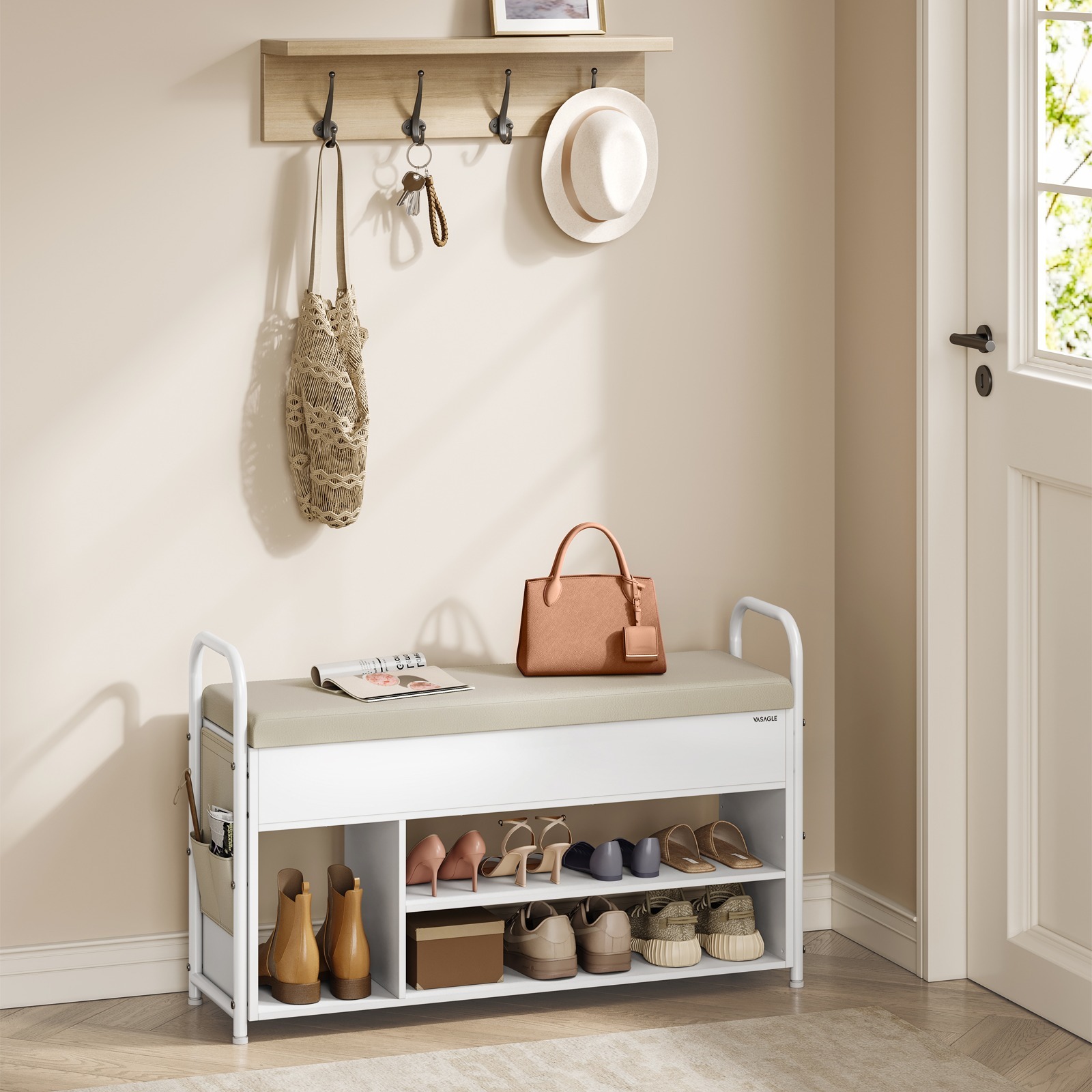 Vasagle Shoe Bench, Shoe Rack, Entryway Cabinet, Under Lid Storage, Pu ...