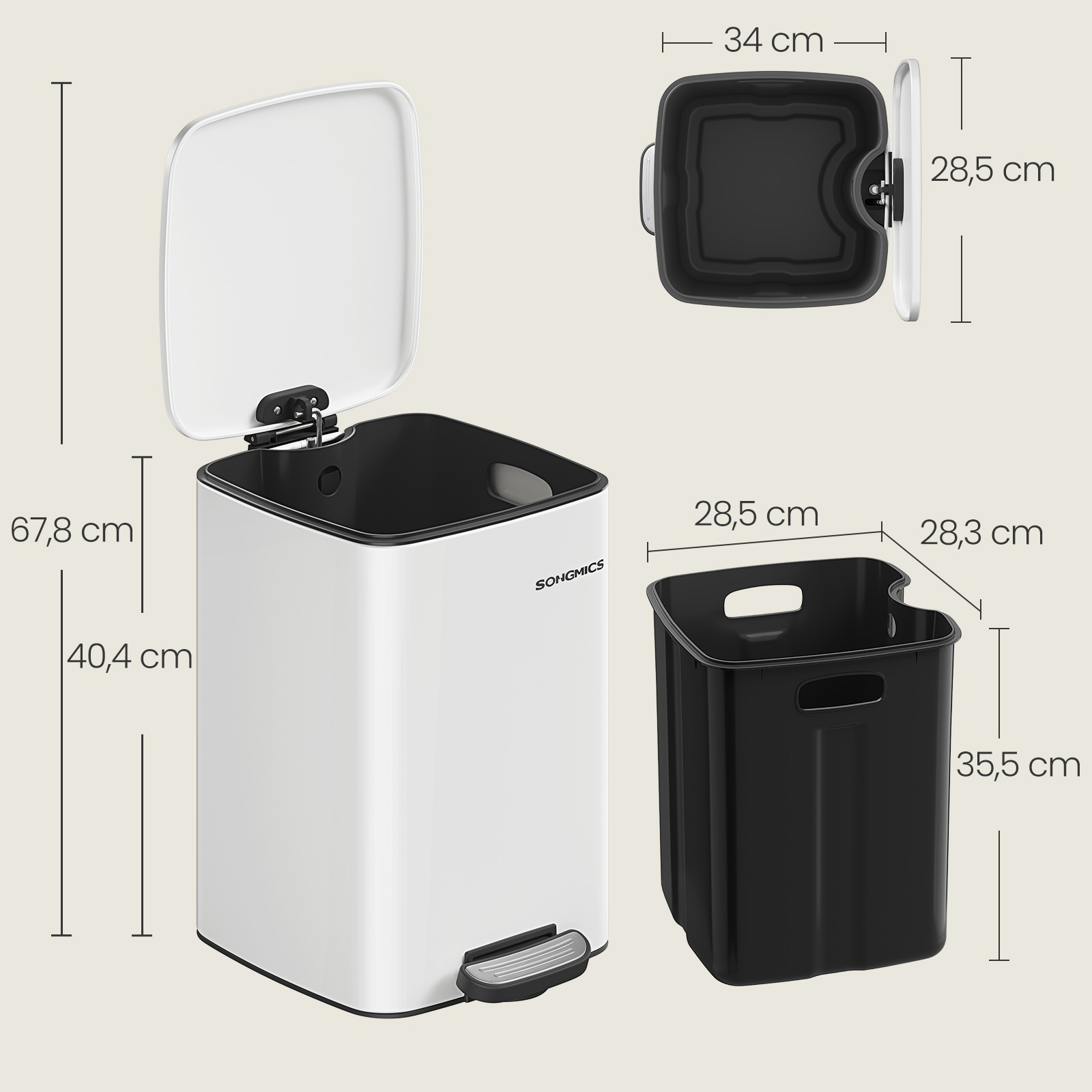 Dustbin Kitchen, 20 Litre Waste Bin, Pedal Bin, Steel, With Inner Bin ...