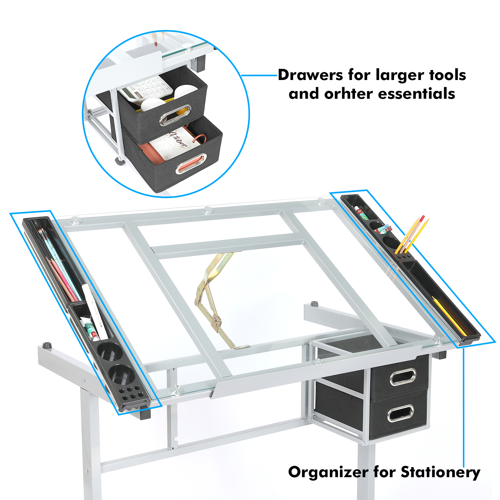Drafting Table, Height-adjustable Desk With Tilting Table Top ...