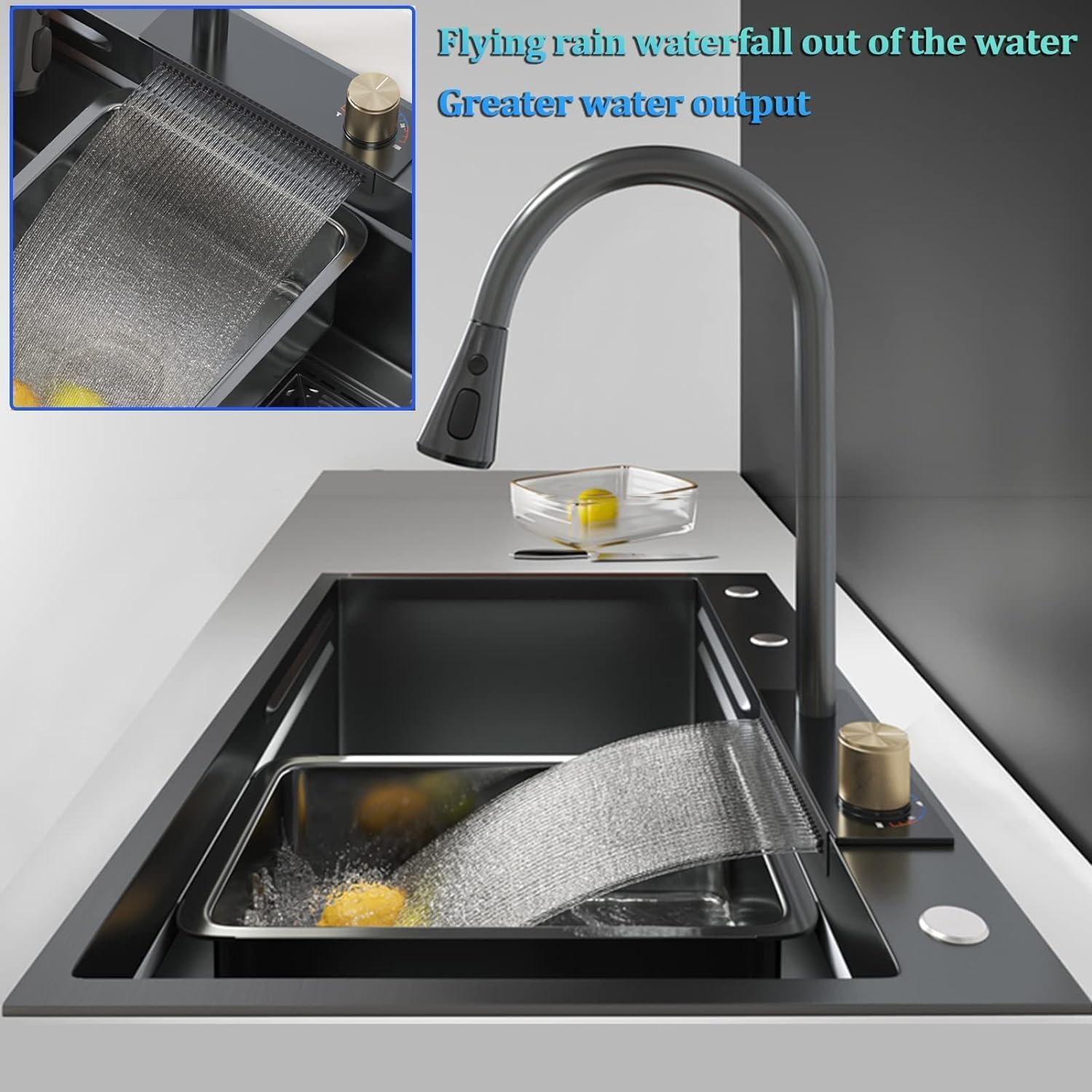 Kitchen Sink, 304 Stainless Steel Waterfall Sink, Home Sink Vegetable ...