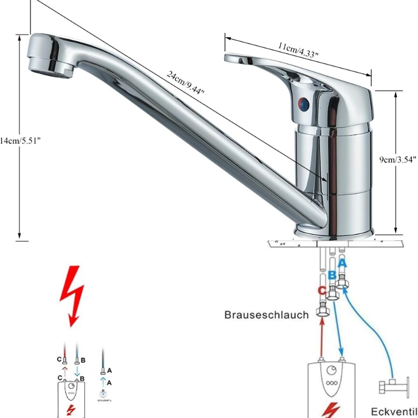 Low Pressure Kitchen Sink Mixer Tap 360 Swivelling Mixer Tap Single ...