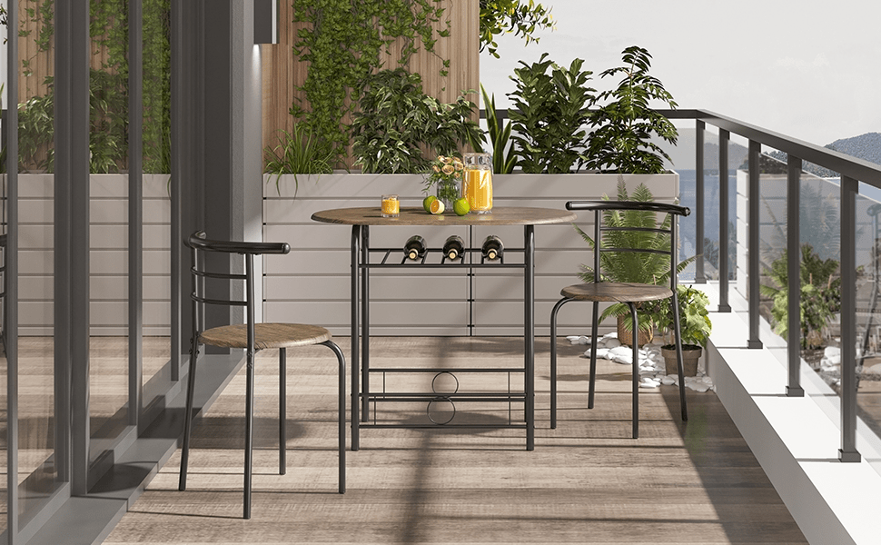 Modern Round Dining Table Set For 2 With Steel Legs, Storage Rack For ...