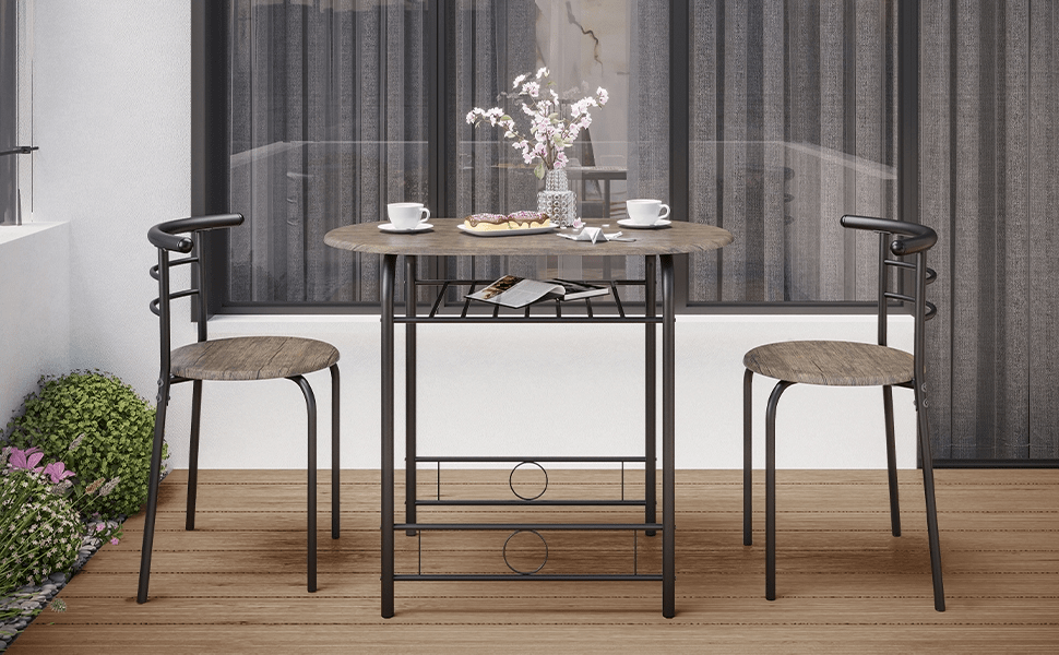 Modern Round Dining Table Set For 2 With Steel Legs, Storage Rack For ...