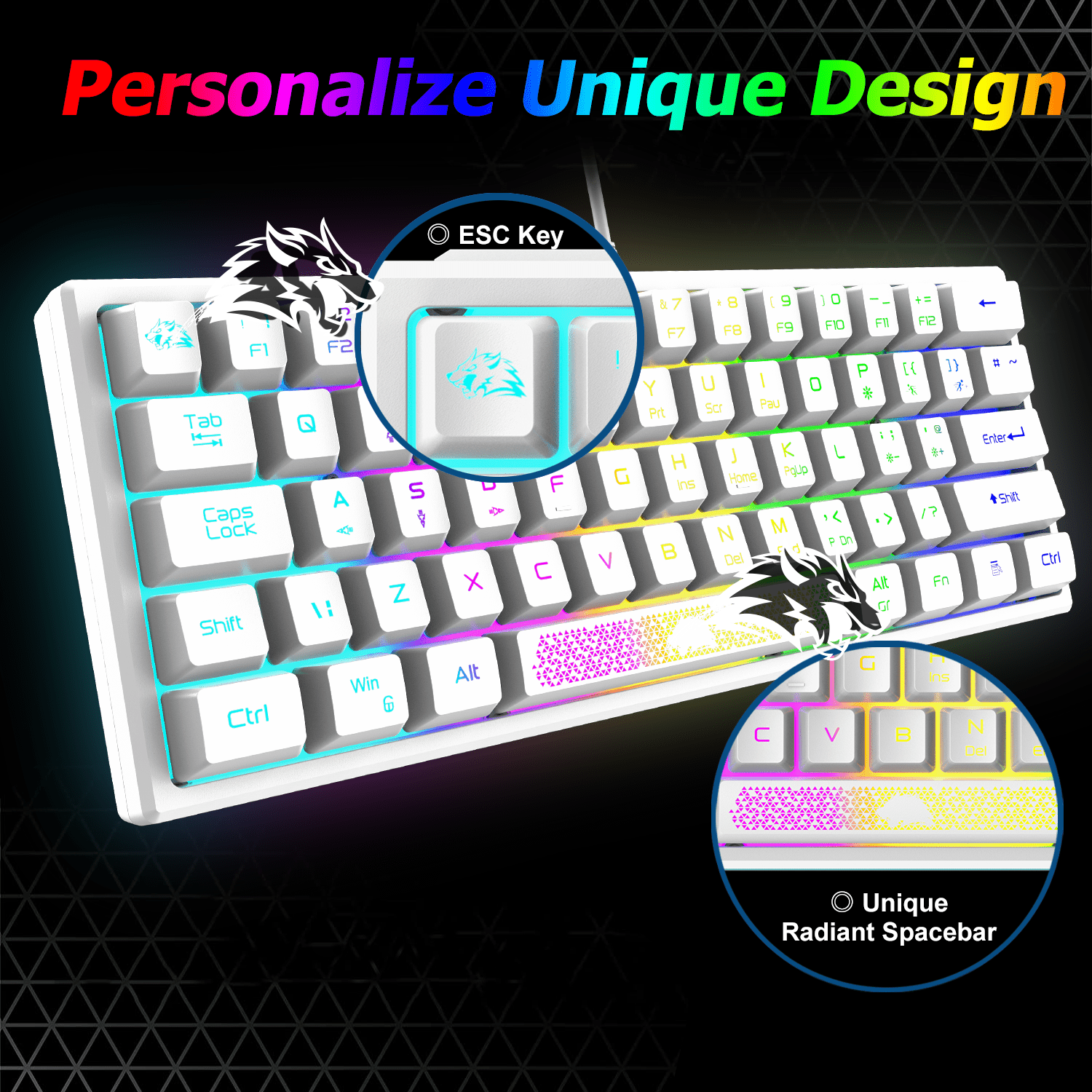 K61 Uk Layout 60 Green Keyboard Gaming Mini Cute Rgb - Temu United