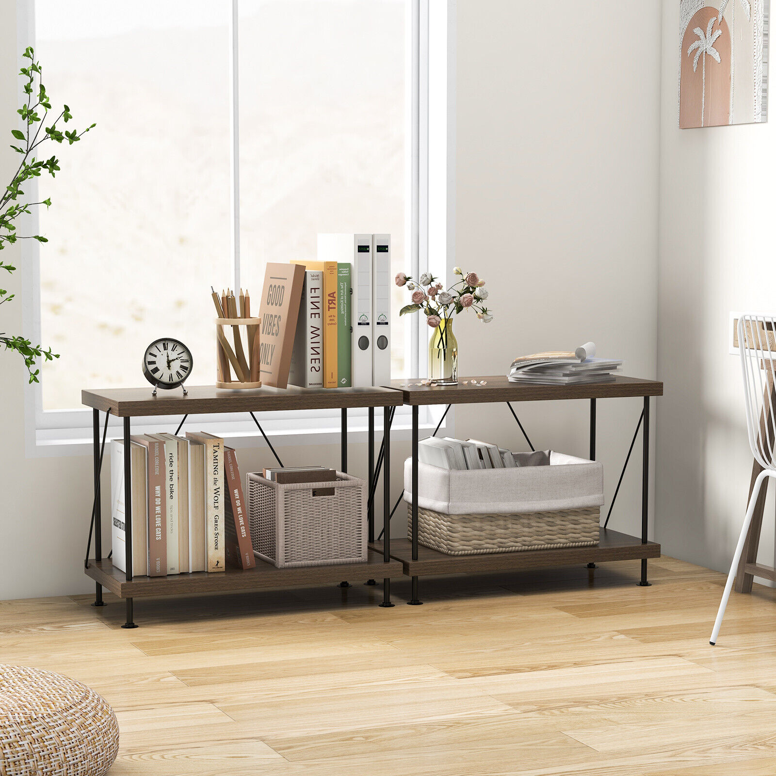 2-tier Multipurpose Display Rack Industrial Bookshelf Home Storage ...