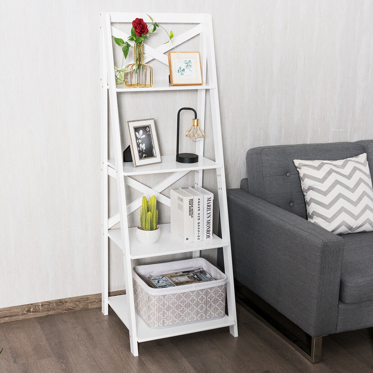 4 Tier Ladder Shelf Multifunctional Bookshelf Book Storage Rack Shelves ...