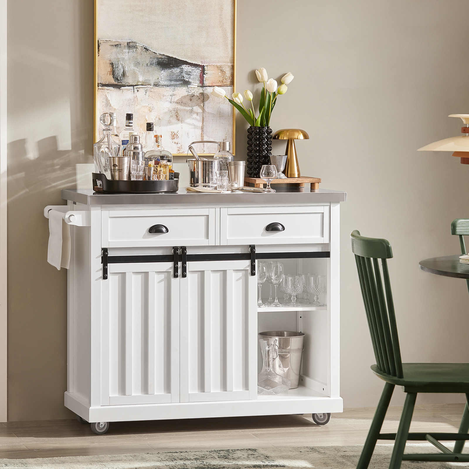 Kitchen Trolley With Bottle Tray Kitchen Cabinet Serving Trolley White ...
