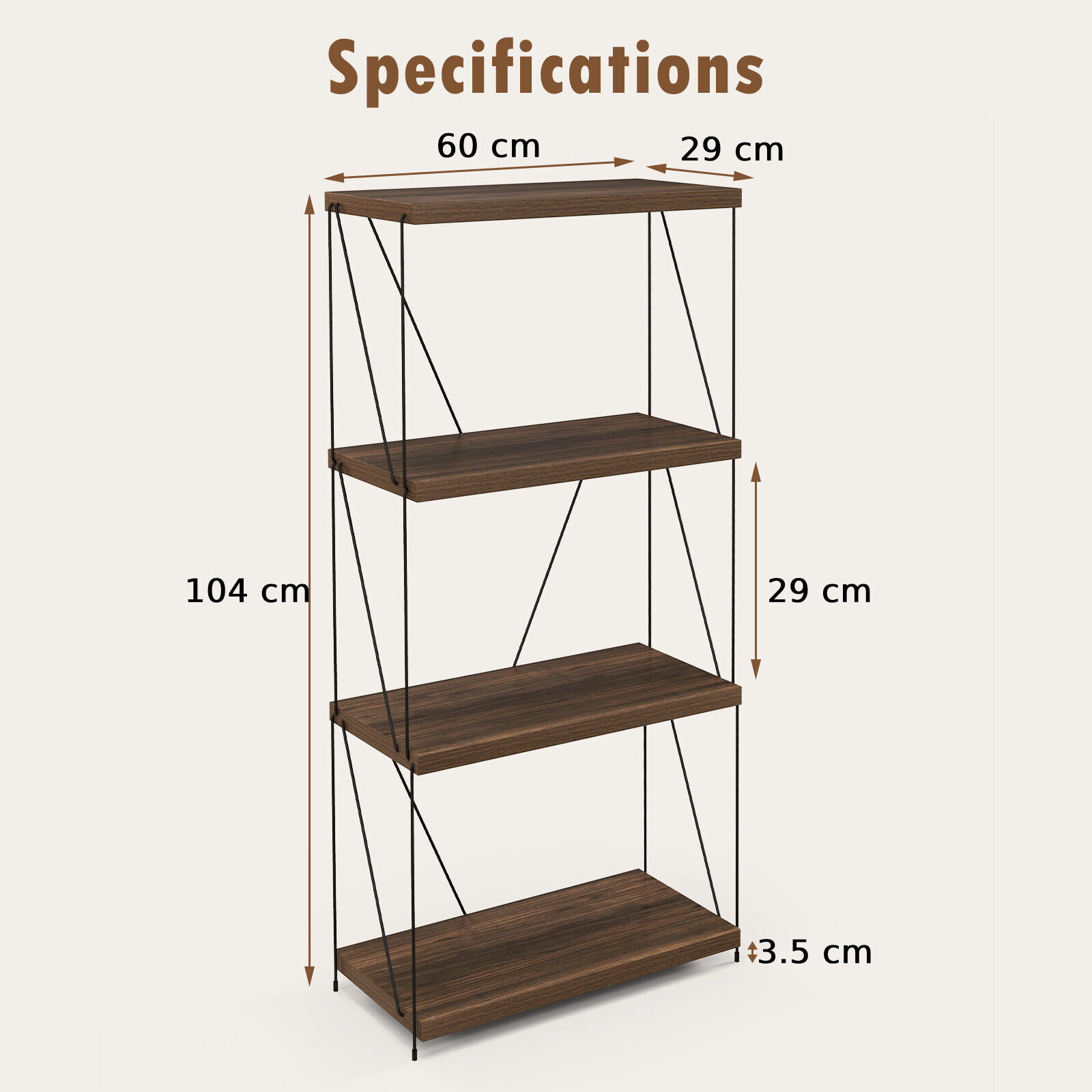 4-tier Multipurpose Display Rack Industrial Bookshelf Home Storage ...