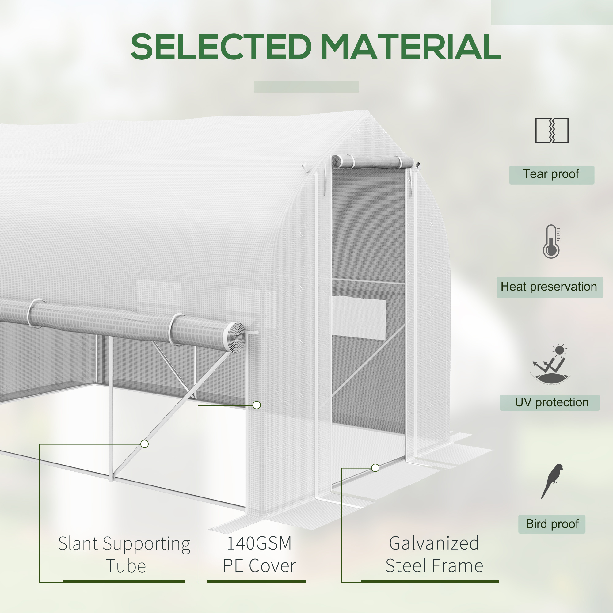 X 2(m) Walk-in Polytunnel Greenhouse, Zipped Roll Up Sidewalls, Mesh ...
