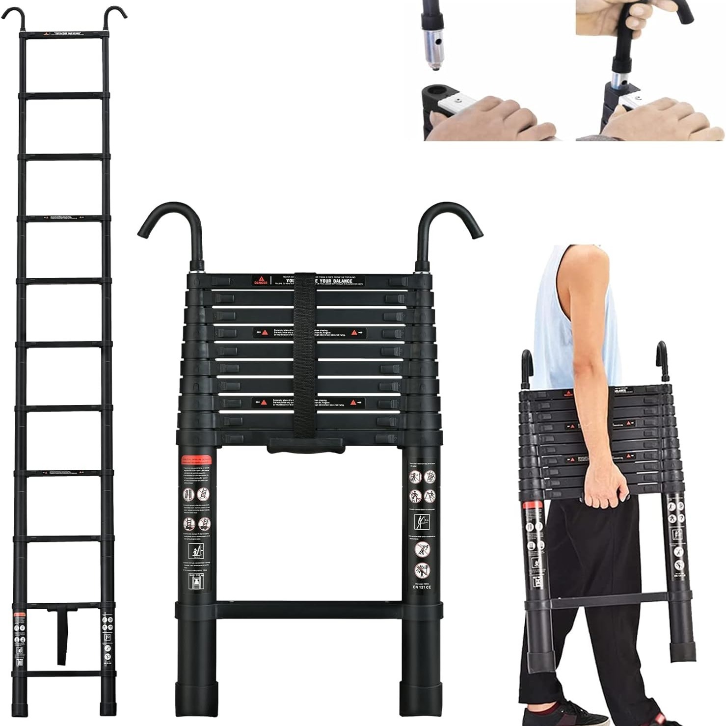 3.2 M Aluminium Telescopic Ladder With Removable Hook For Multi ...