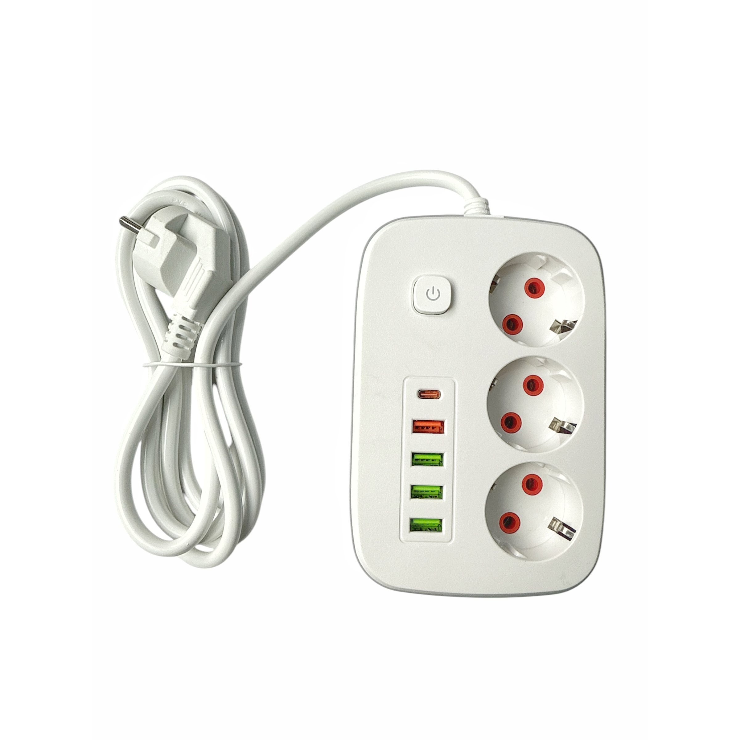 TEMU Power Strip Extension 2500w, 2m, 3 Outlets Power Strip 4 Usb 1 ...